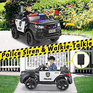 Police Car Ride On TOBBI Kid Car Cop Car for Kids to Drive with Parent Remote 12V Big Police Car Toys for Boys Toddler Electric Police Cars for Kids Ages 3-6 with Lights and Siren, Black
