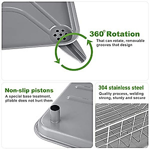 WHITGO Dish Drying Rack with Drain Board, Stainless Steel Dish Drainer Drying Rack with Utensil Holder for Kitchen Counter, Dish Drain Rack with One Cleaning Cloth