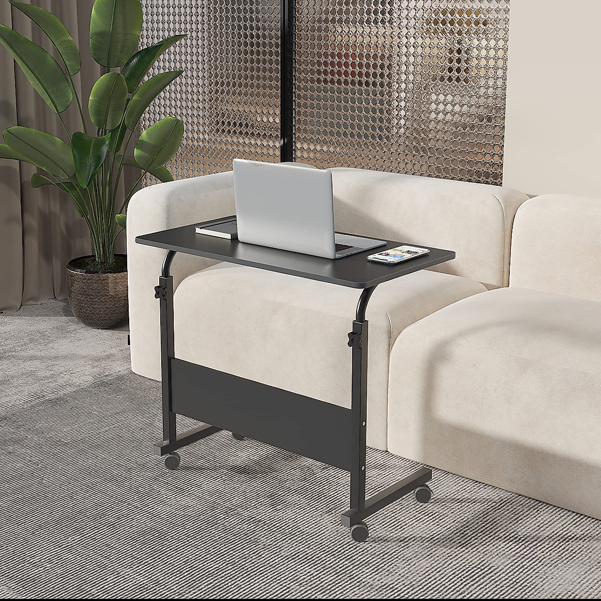 SogesGame Side Table with Wheels, Home Snack Side Table with Castors Mobile End Table,Black,05#1-80BK-S8-US