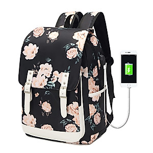Pawsky Laptop Backpack for Women Girls, Stylish College School Backpack with USB Charging Port Water Resistant Casual Daypack, Floral