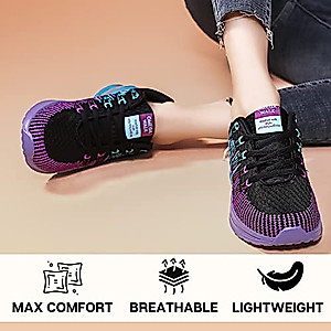 Omega Walk Women's Athletic Walking Shoes | Athletic Gym Jogging Sneakers | Purple Lace-up Casual Platform Sneakers | Mesh, Breathable, Air Cushion Comfortable & Breathable Work Sneakers