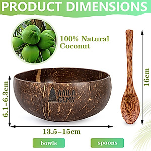 Aaila Gems Coconut Bowl and Wooden Spoon Set- Vegan Organic Salad Soup Smoothie Bowl for Gift - Polished Buddha Bowl for Kitchen Utensils, Dark Brown, 5×2.55 (coco-2)