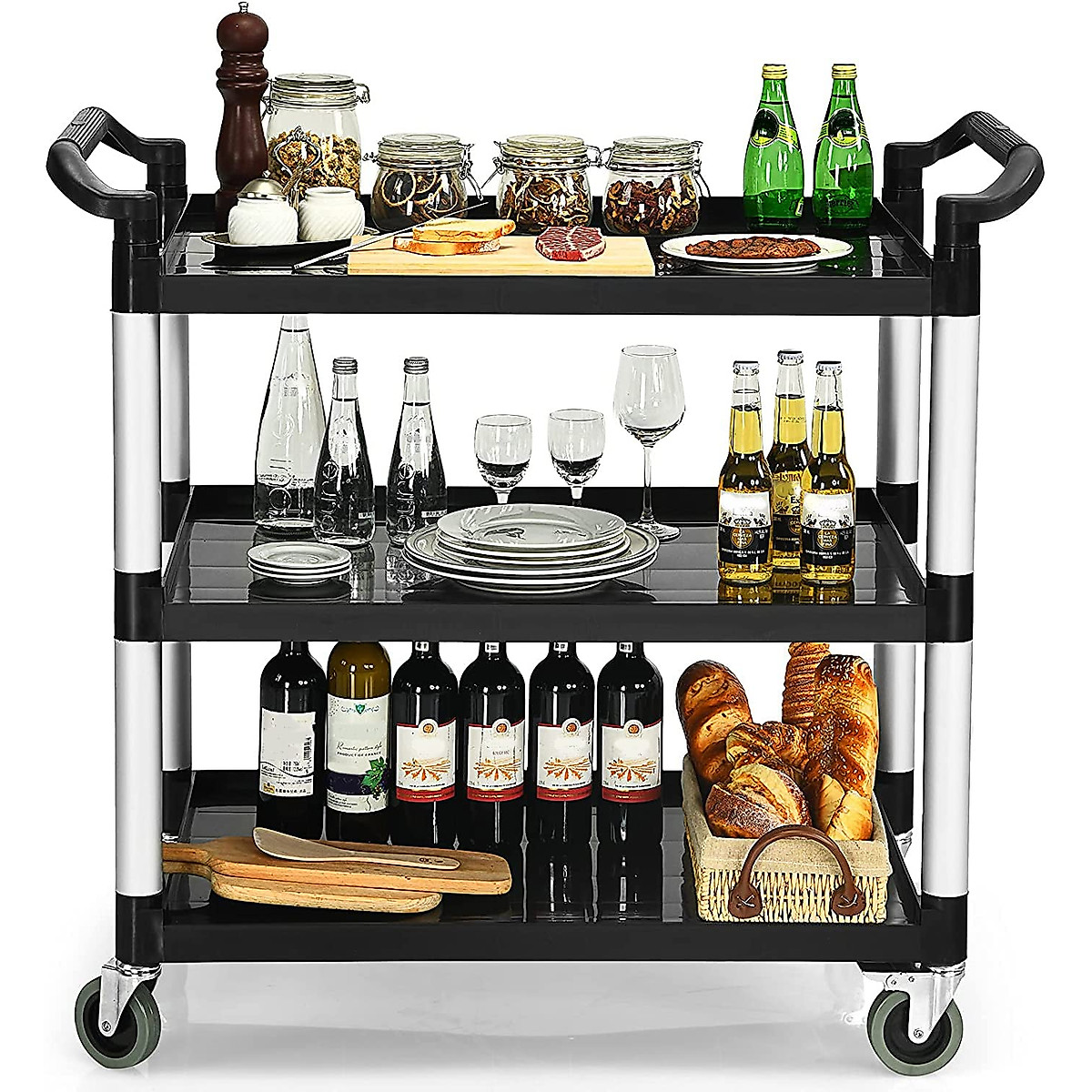 Plastic Utility Bussing Cart with Wheels | Custom Sizes, Colors and Shelves Quantity | Choose Between Available Sizes: 32" L x 16" W x 38''H | 42" L x 20" W x 38''H