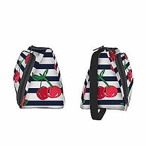 Nicokee Stripes Cherry Pencil Case Fruit Berry Leaf Nature Plant Pencil Pouch Cosmetic Bag for School Office Travel