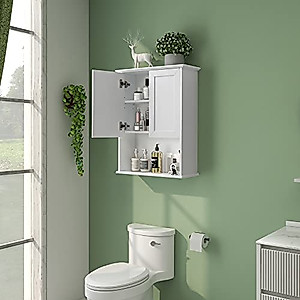 OONNEE White Bathroom Cabinet Wall Mounted Wooden Medicine Cabinets Above Toilet, Over Toilet Storage Cabinet, 23x29 Inch Hanging Bathroom Wall Cabinet with 2 Doors & Adjustable Shelf, Soft Hinge