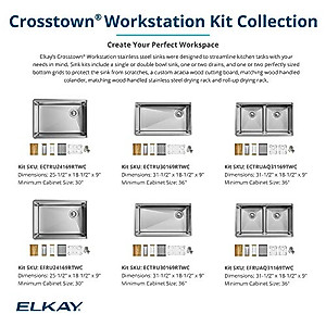 Elkay Crosstown 16 Gauge Workstation Stainless Steel, 31-1/2" x 18-1/2" x 9" Equal Double Bowl Sink Kit with Aqua Divide