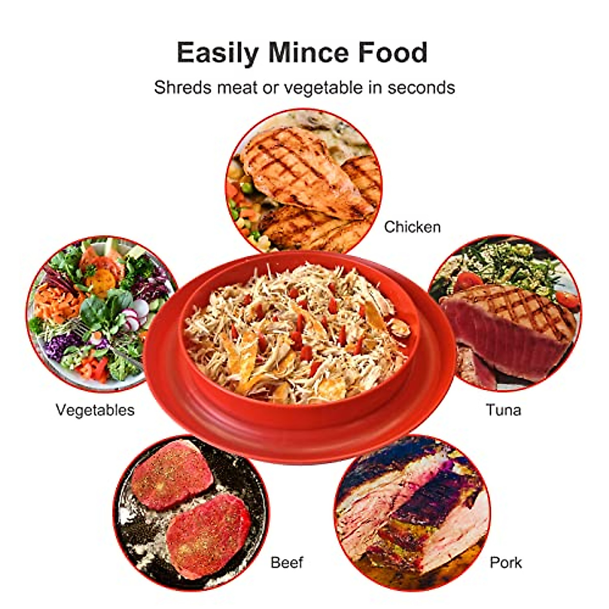 Chicken Shredder, ShredMachine with Knobs and Non-slip Base for Shredding Pulled Pork, Chicken, Vegetable and Beef （red）