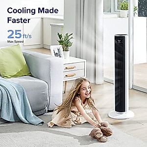 LEVOIT Tower Fan for Bedroom, 25ft/s Velocity 28dB Cooling Fan, Bladeless and 90° Oscillating Fan with 5 Speeds, 4 Modes, 12H Timer, Standing Fan for Home, White, Classic 36'