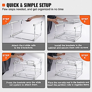 VEVOR 2 Tier 16"W x 21"D Pull Out Cabinet Organizer, Heavy Duty Slide Out Pantry Shelves, Chrome-Plated Steel Roll Out Drawers, Sliding Drawer Storage for Inside Kitchen Cabinet, Bathroom, Under Sink