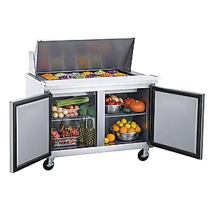 Elite Kitchen Supply Commercial Sandwich Prep Table Refrigerator, ETL NSF Salad Pizza Fridge Cooler, 48" W 11.47 cu.ft. Fan Cooling, Salad Bar with Cut Board for Buffet Restaurant, Bar, Shop