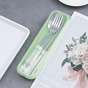 Kitty Cat Tableware Travel Set,Stainless Steel Fork,Spoon,and Chopstick Utensils Set,Pink Color Design with Carrying case-2