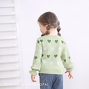 FANTANGPAI Toddler Girl Sweater Green Heart Knit Outfit Baby Girl Knitwear