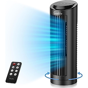 Grelife 13" Bladeless Tower Fan, 3 Speeds, 4 Wind Modes, Touch & Remote Control,Quiet Operation and 12-Hour Timer -Ideal for Home Office Bedroom