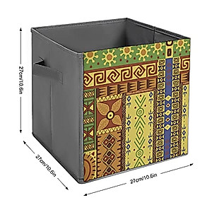 Ethnic Symbol Foldable Storage Bins Printd Fabric Cube Baskets Boxes with Handles for Clothes Toys, 11x11x11