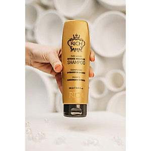 RICH Pure Luxury Intense Moisture Shampoo with Hydrolyzed Keratin and Wheat Protein for All Hair Types - Smoothing & Hydrating - Prevents Breakage, Heat Damage & Frizz, 8.45 Fl oz