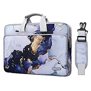MOSISO 360 Protective Laptop Shoulder Bag Compatible with MacBook Air 15 inch M2 A2941 2023/Pro 16 inch M3 M2 M1 2023-2019, 15-15.6 inch Notebook, Polyester Sleeve with Belt Marble MO-MBH348