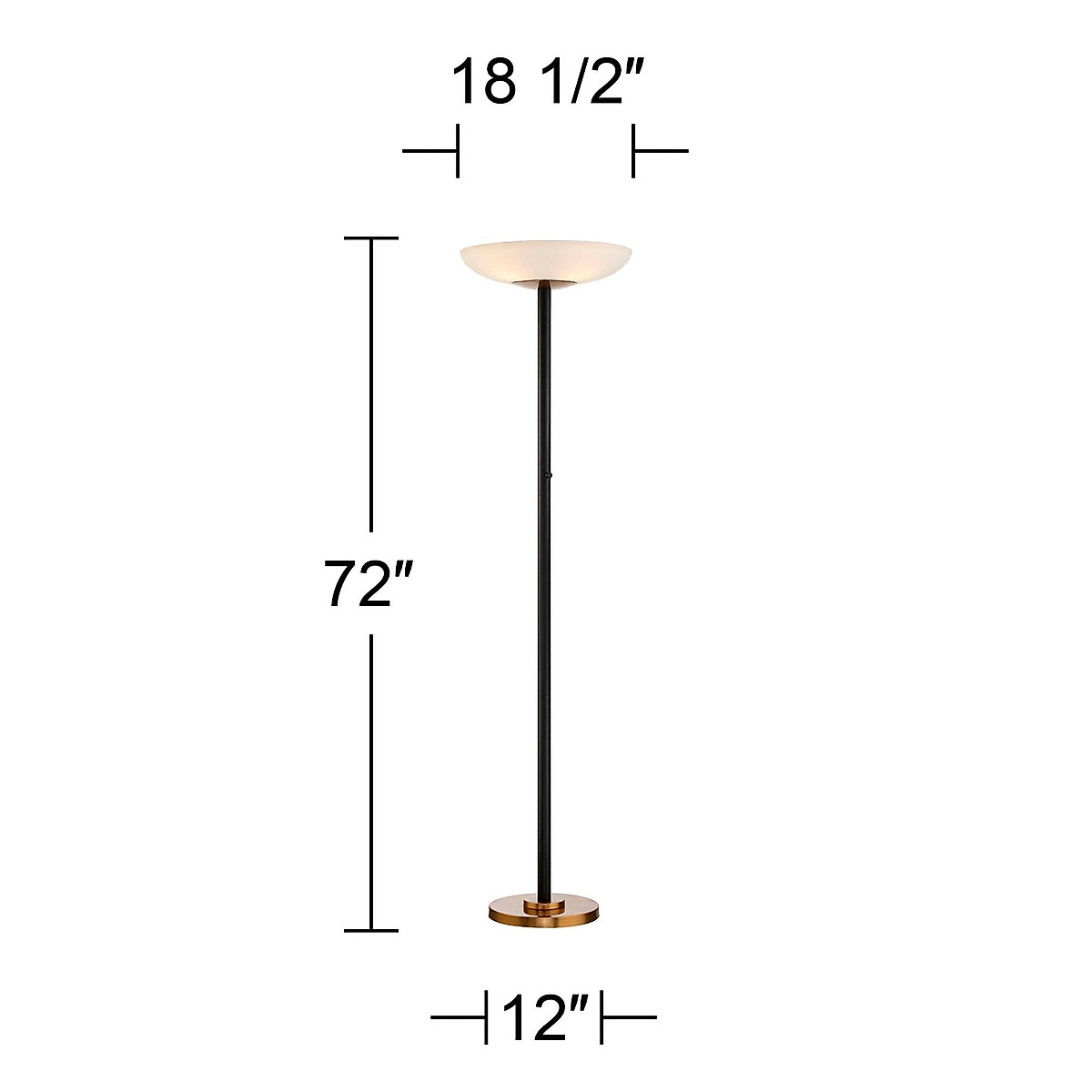 Possini Euro Design Meridian Light Blaster™ Modern Style Torchiere Floor Lamp LED 72" Tall Black Antique Brass Metal White Glass Shade for Living Room Reading House Bedroom Home Office