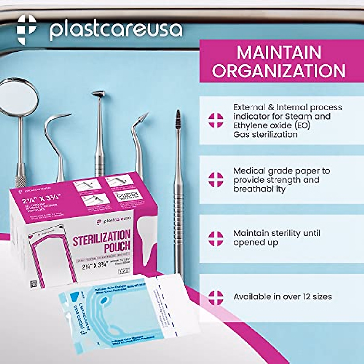 1000 2.25 X 2.75 Self Sterilization Pouches for Dental Offices, Autoclave Sterilizer Bags Pouch for Dentist Tools, for Cleaning Tools, 200 Pouches Per Box, 1 Box of Paper Blue Film…