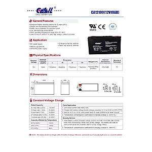 Casil 12V 10Ah Battery Sealed Lead Acid Rechargeable Battery SLA AGM Battery with F2 Terminals