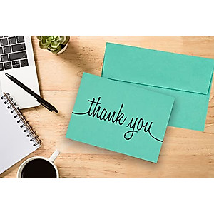 Thank You Note Cards & Envelopes - 25 cards and envelopes - Small Note Cards (Blue Raspberry (Aqua))