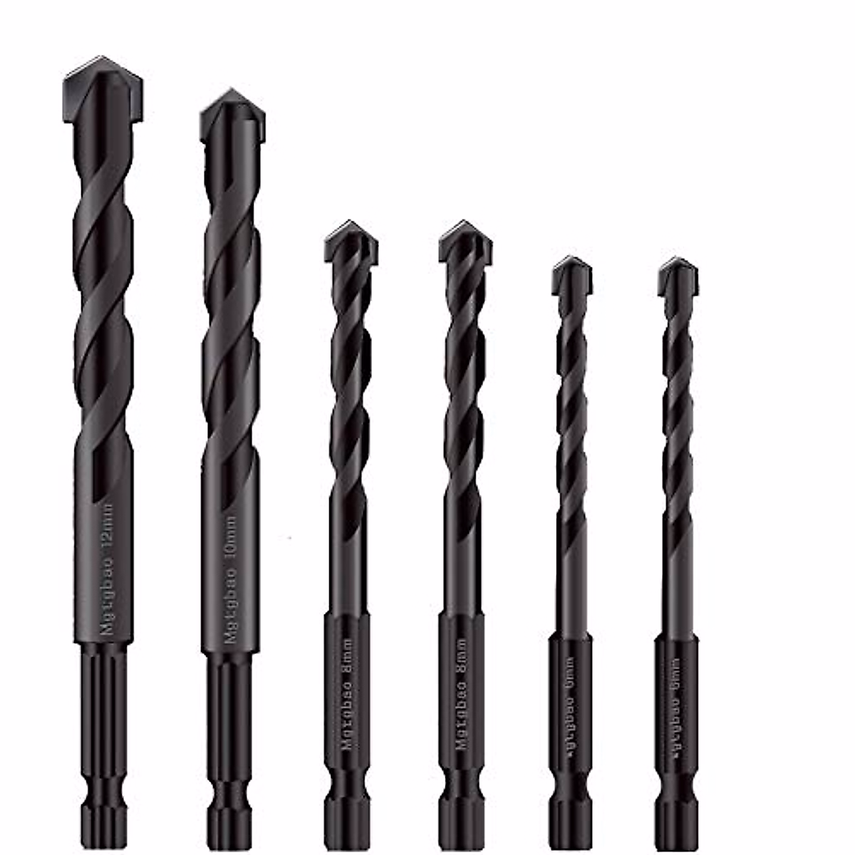 【 New 】6pcs Black Masonry Drill Bits Set, Mgtgbao Ceramic Tile Drill Bits Carbide Tip for Glass, Brick, Tile, Concrete, Plastic and Wood with size 6mm(1/4”), 8mm (5/16”), 10mm (3/8”), 12mm (1/2”).