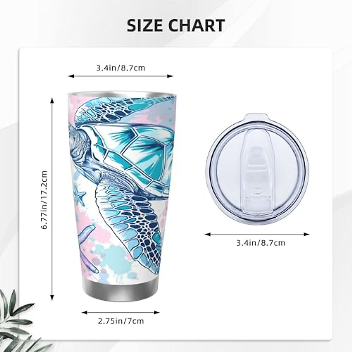 AYCZN Watercolor Ocean Turtle 20 OZ Tumbler Stainless Steel Travel Coffee Mug, Sea Starfish Insulated Water Bottle with Lid Leakproof Thermal Cup
