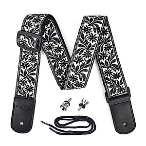 CLOUDMUSIC Tenor Concert Soprano Baritone Ukulele Strap Coloful Hawaii Floral Jacquard For Adult Size And Kids(Black Leaves)