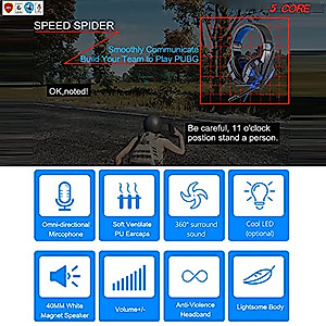 5 CORE Gaming Headset for PS4 PC One PS5 Console Controller, Noise Cancelling Microphone Over Ear Stereo Headphones with Mic, LED Light, Bass Surround, Earmuffs for Laptop Mac NES Games HDP GM1 B