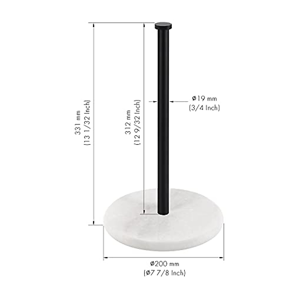 Kitchen Paper Towel Holder Standing with Marble Base for Standard or Jumbo-Sized Rolls, Matte Black KPH100-BK
