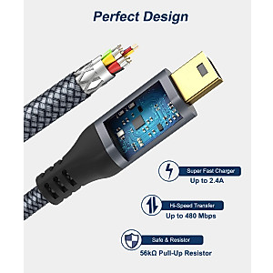 AkoaDa 2 Pack Mini B to USB C Cable 10ft, USB C to Mini USB Cable Charging Cord for GoPro Hero 3+, PS3 Controller, MP3 Player, Yeti Microphone, Digital Camera, GPS Receiver, PDAs and More