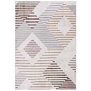 Safavieh Palma Collection 4'5" x 6'5" Beige/Light Grey PAM328A Mid-Century Modern Contemporary Geometric Stripe Non-Shedding Area Rug