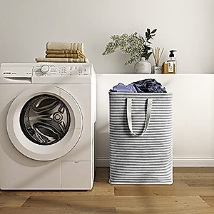 ZERO JET LAG 72L Laundry Hamper with Handles Large Laundry Basket Laundry Bin Collapsable Dirty Clothes Basket Laundry Bag Foldable Dirty Clothes Hamper (Striped Grey)