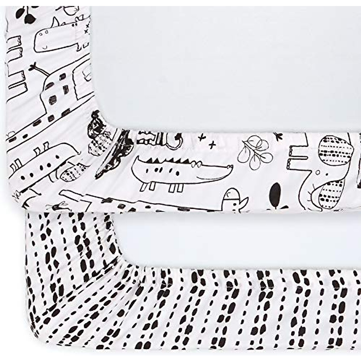 The Peanutshell Fitted Pack n Play, Playard, Mini Crib Sheets for Baby Boys or Girls | 2 Pack Set | Zoo Animals and Tribal Stripes