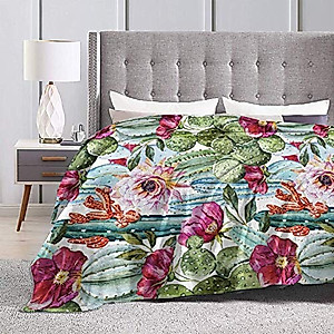Cactus and Tropical Plants Soft Throw Blanket All Season Microplush Warm Blankets Lightweight Tufted Fuzzy Flannel Fleece Throws Blanket for Bed Sofa Couch 60"x50"
