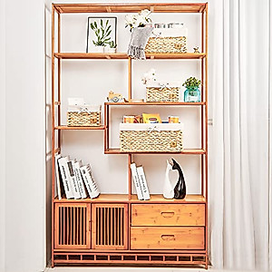 QH & Garden Hand-Woven Water Hyacinth Storage Baskets,Decorative Rectangular Wicker Basket with Detachable Liner,Natural Seagrass Woven Organizer Baskets for Shelves (set of 4)