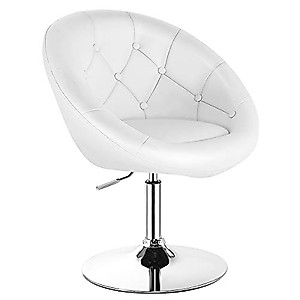 COSTWAY Vanity Chair, Contemporary Height Adjustable Makeup Chair with Chrome Frame, Tufted Round-Back, Modern Swivel Accent Chair for Lounge, Pub, Bar, White