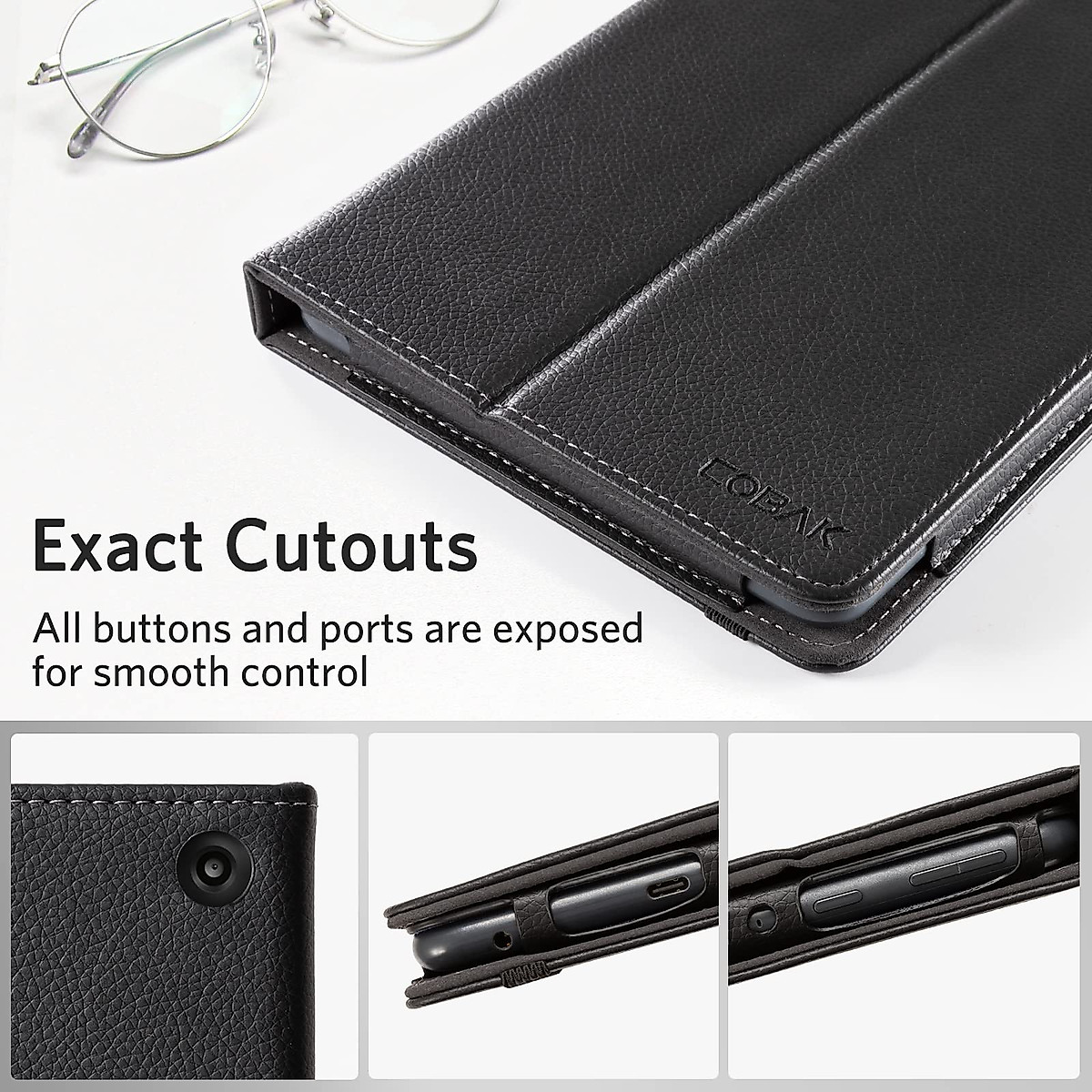 CoBak Case for All-New Fire 8 Tablet (2020/2022 Model, 10th/12th Generation) - Premium PU Leather Slim Folding Stand Shell Multiple Viewing Angles Cover with Auto Wake/Sleep