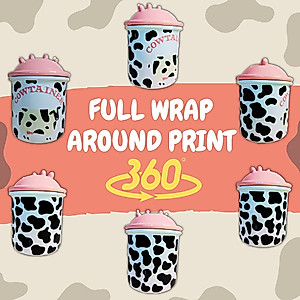 Cow Cookie Jar for Kitchen Counter Airtight Lids - Cute Ceramic Cow Gifts for Cow Lovers - Non Scratch Cow Print Stuff Gifts for Women - Food Storage Containers Cow Decor For Christmas (Large 8" x 6")