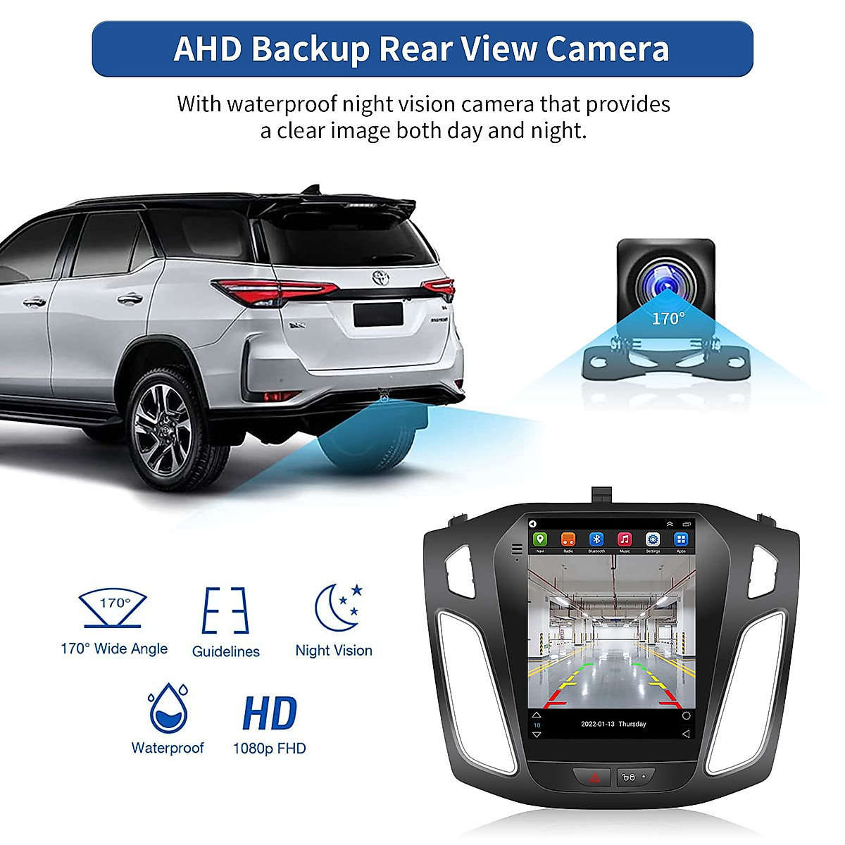 10.4 inches 5GWIFI 4GB+32GB Car Stereo Radio for Ford Focus 2012-2018 Android 13 Car Stereo Radio Upgrade T-Style Head Unit with Carplay/Android Auto with Bluetooth GPS Navigation FM/RDS 48EQ SWC