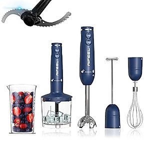 Aifeel Immersion Hand Blender with Ice Chopper,7 in 1 Handheld Blender Stainless Steel Hand Stick Blender with Chopper, Beaker, Whisk for Smoothie, shakes, Baby Food, Sauces Red, Puree, Soup
