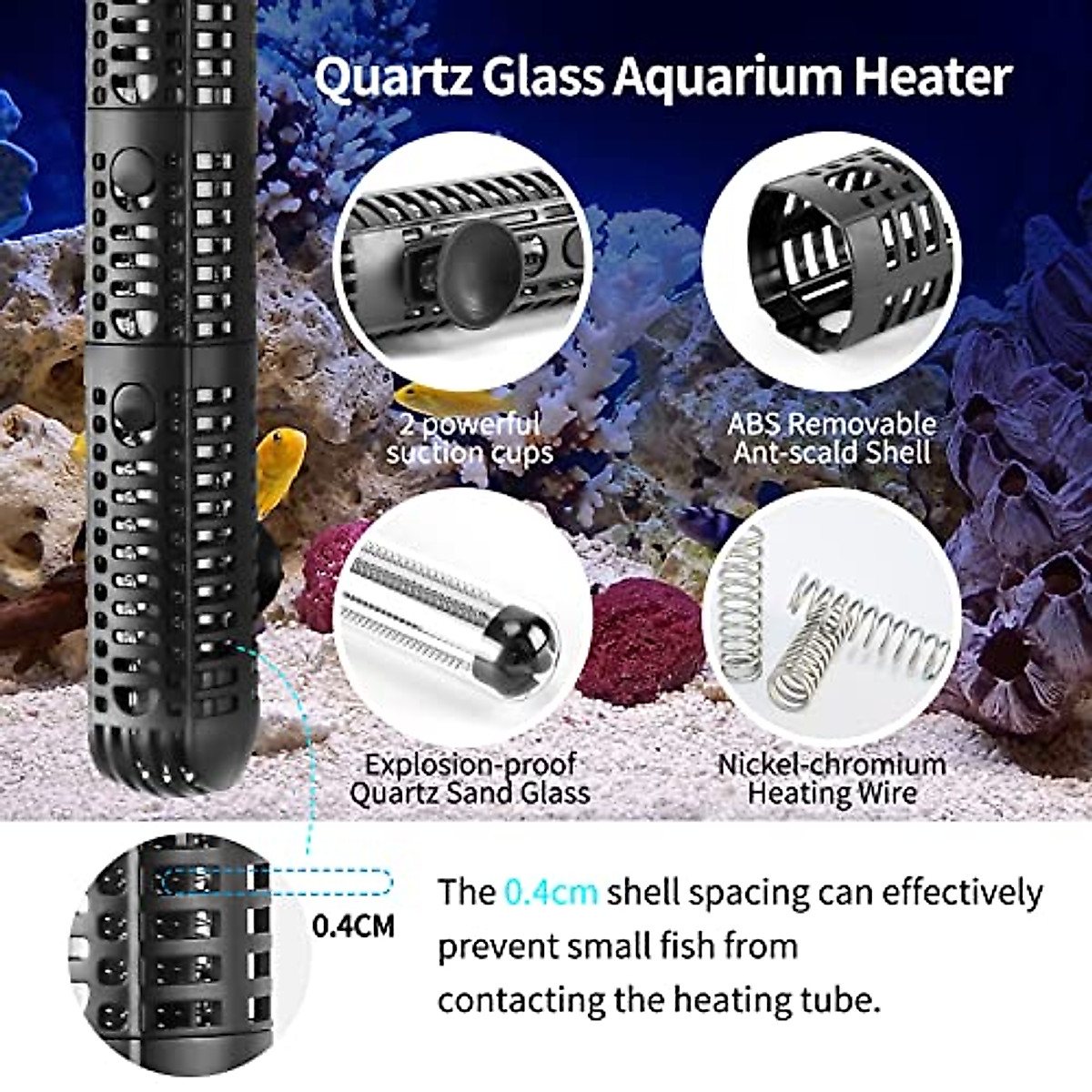 Aquarium Heater 300W Upgraded Fish Tank Heater With Leaving Water Automatically Stop Heating And Advanced Temperature Control System, Suitable For Saltwater And Freshwater 20 Gallons to 60 Gallons