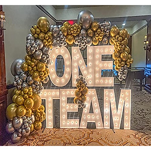 HUICYHFR Gold Metallic Chrome Latex Balloon Arch Kit, 102PCS 18In 12In 10In 5In Arch Garland for Engagement, Wedding, Birthday Party, Anniversary Celebration Decoration With 33FT Ribbon