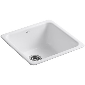 KOHLER K-6587-0 Iron/Tones Self-Rimming Undercounter Kitchen Sink, White