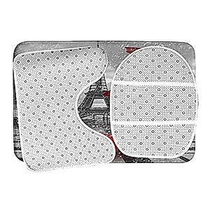 WONDERTIFY Eiffel Tower Flying Umbrellas Bathroom Antiskid Pad Rainy Romantic Paris 3 Pieces Bathroom Rugs Set, Bath Mat+Contour+Toilet Lid Cover Black White Red