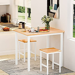 Recaceik 3 Piece Dining Table Set for 2, Space Saving Kitchen Table Set with 2 Stools, Metal Frame and MDF Board Dinette Table and Chairs, Dining Room Table Set for Kitchen, Small Space, Walnut