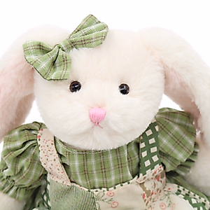 oits cute Small Soft Stuffed Animal Bunny Rabbit Plush Toy for Baby Girls 15inch (White Rabbit Wearing Green Plaid Dress)