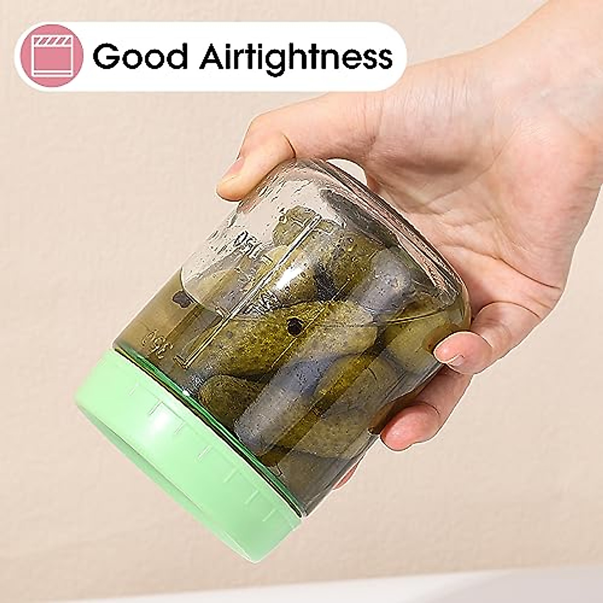 4 Pack Mason Jars 16 oz with Lids, Glass Jar with Screw Lid and Mesurement Marks, Glass Jars with Airtight Lids for Overnight Oats, Pickles, Salad, Spice, Candy, Jam, Seasoning, Meal Prep Containers