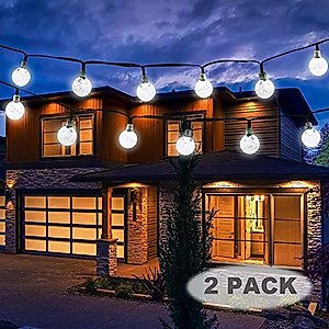 Vivii Solar String Light 20 ft 30 LED Crystal Ball Waterproof String Lights Solar Powered Fairy Lighting for Garden Home Landscape Holiday Decorations, White, 2 Pack