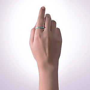 Cali Trove 1/10cttw Diamond and Enamel Stackable Fashion Ring for Women in 925 Sterling Silver, Women's Turquoise Colored Enamel Stacking Ring with Diamond Accent in Silver,5