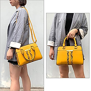 Snakeskin Print Handbag Purses for Women Top Handle Satchel Shoulder Bags Work Tote Small Leather Crossbody Bag Yellow